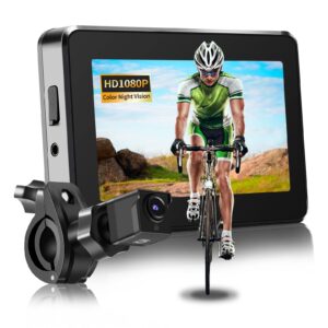 bike camera rechargeable battery 360 rotation - 3 mins easy install handlebar bicycle camera with rear view monitor color night vision ebike camera ptavlo p01