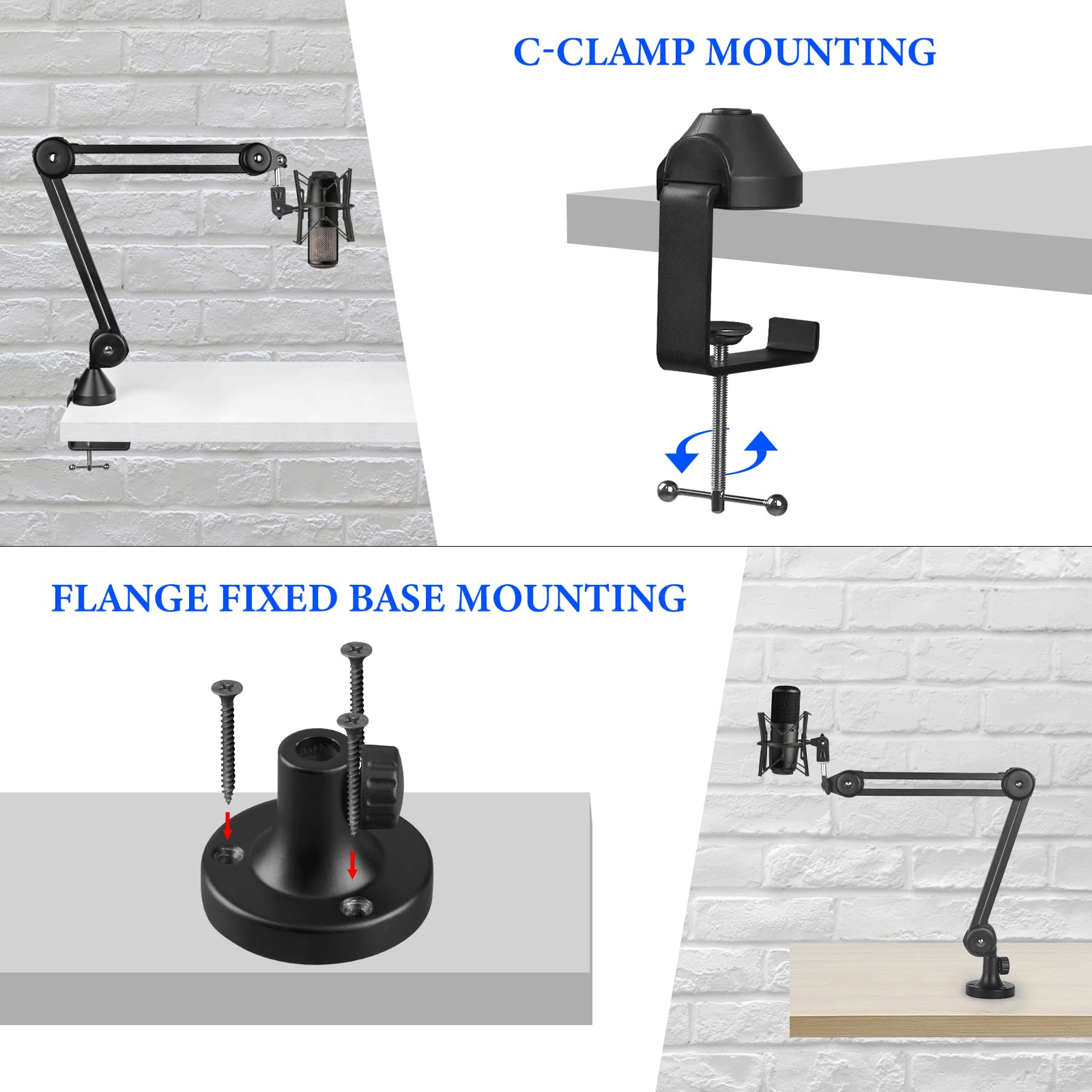 Geekria for Creators Microphone Arm Compatible with AKG Lyra Ultra-HD, P120, P220, C214 Mic Boom Arm Mount Adapter with Tabletop Flange Mount, Suspension Stand, Mic Scissor Arm, Desk Mount Holder