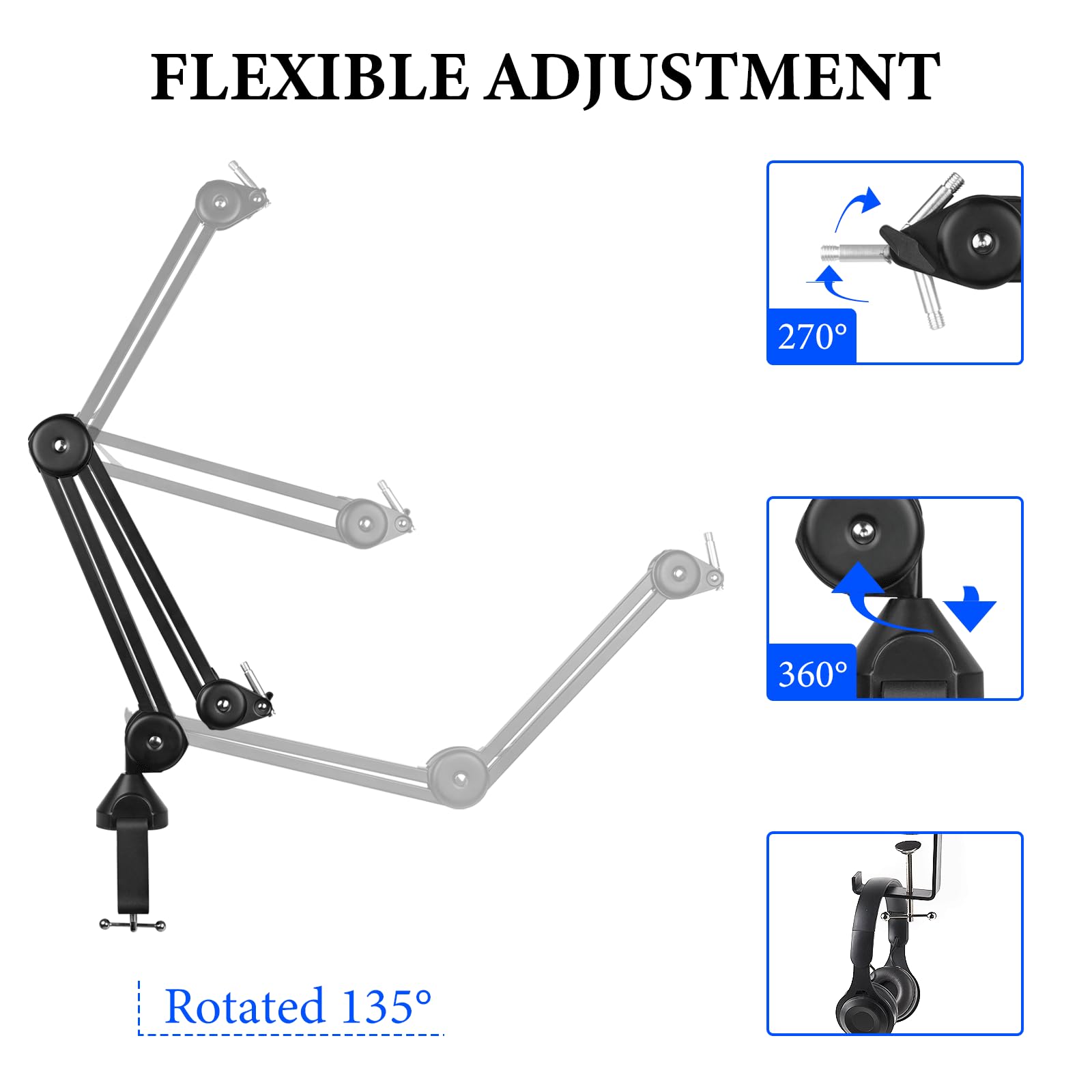 Geekria for Creators Microphone Arm Compatible with AKG Lyra Ultra-HD, P120, P220, C214 Mic Boom Arm Mount Adapter with Tabletop Flange Mount, Suspension Stand, Mic Scissor Arm, Desk Mount Holder