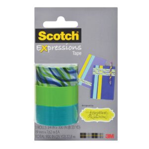 scotch expressions magic tape/ 3/4 x 300 inches/tropic wave/green/blue/ 3-rolls/pack (c214-3pk-jk2)