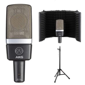 akg c214 pro condenser microphone bundle with reflection filter & tripod mic stand