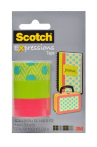 scotch expressions magic tape/ 3/4 x 300 inches/blue green/green/salmon/ 3-rolls/pack (c214-3pk-7)