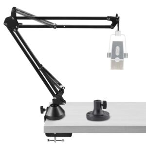 geekria for creators microphone arm compatible with akg lyra ultra-hd, p120, p220, c214 mic boom arm mount adapter with tabletop flange mount, suspension stand, mic scissor arm, desk mount holder