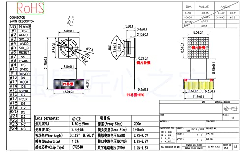 Taidacent Two Million Pixels OV2640 Camera Wide-angle 160 Degree 24 Pin DVP Interface ESP32 Camera Module (Standard 20MM Camera)