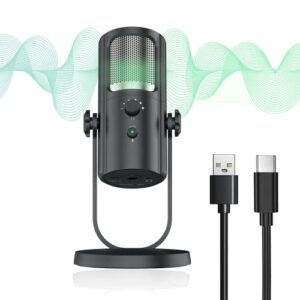 angetube usb microphone for pc mac ps5 ps4, computer recording condenser mic for gaming, streaming, podcasting, 4 pickup patterns, mic gain control & mute button headphone monitoring port plug & play