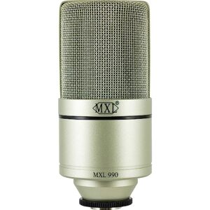 mxl 990 condenser microphone for podcasting, singing, home studio recording, gaming & streaming | detailed sound | xlr | large diaphragm (champagne)