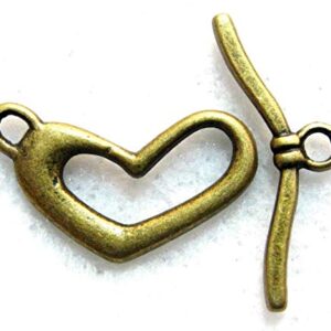 10-Sets Antique Bronze Heart Toggle Clasps Hooks Jewelry Findings C214 - Jewelry Making DIY Crafting Charm Beads for Bracelets