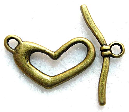 10-Sets Antique Bronze Heart Toggle Clasps Hooks Jewelry Findings C214 - Jewelry Making DIY Crafting Charm Beads for Bracelets