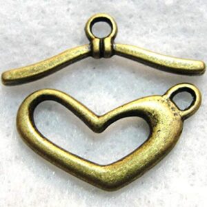 10-Sets Antique Bronze Heart Toggle Clasps Hooks Jewelry Findings C214 - Jewelry Making DIY Crafting Charm Beads for Bracelets