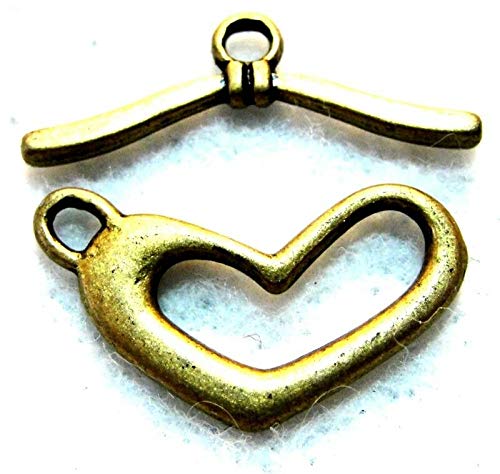 10-Sets Antique Bronze Heart Toggle Clasps Hooks Jewelry Findings C214 - Jewelry Making DIY Crafting Charm Beads for Bracelets