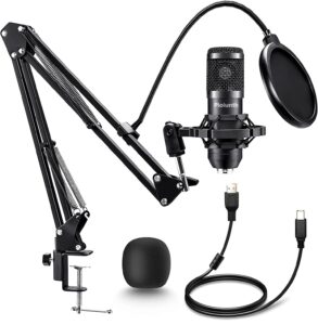 usb microphone, professional 192khz/24bit plug & play pc computer condenser cardioid mic kit with sound advanced chipset, for streaming, podcast, studio recording and games