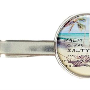 RhyNSky Palm Trees, Ocean Breeze, Salty Air, Sun Kissed Hair Fashion Tie Bar Clip Clasp for Necktie, Silvery, C214