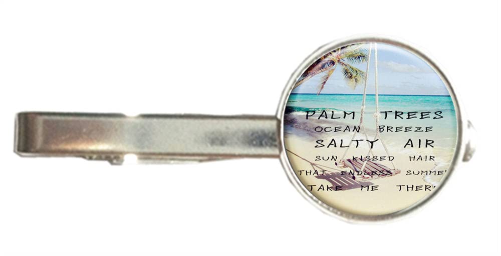 RhyNSky Palm Trees, Ocean Breeze, Salty Air, Sun Kissed Hair Fashion Tie Bar Clip Clasp for Necktie, Silvery, C214