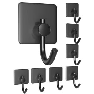 self adhesive wall hooks for hanging: stick-on hooks hold 13 lb, black coat hook,towel hooks for bathrooms,shower hooks for wall,door hooks hanging towel, kitchen hook,metal hooks for hanging,8 pack