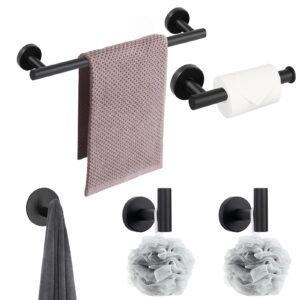 NearMoon 5 Pcs Bathroom Hardware Set SUS 304 Thicken Stainless Steel-Towel Bar Set Include 16" Towel Rod+Toilet Paper Holder+3 Multifunctional Hooks Bathroom Accessories (Matte Black)