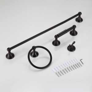 BGL Bathroom Hardware Set, Oil-Rubbed Bronze Adjustable Expandable Towel Bar 4-Piece ORB Bathroom Accessory Set Wall Mounted Robe Hook Toilet Paper Holder Towel Ring Towel Bar