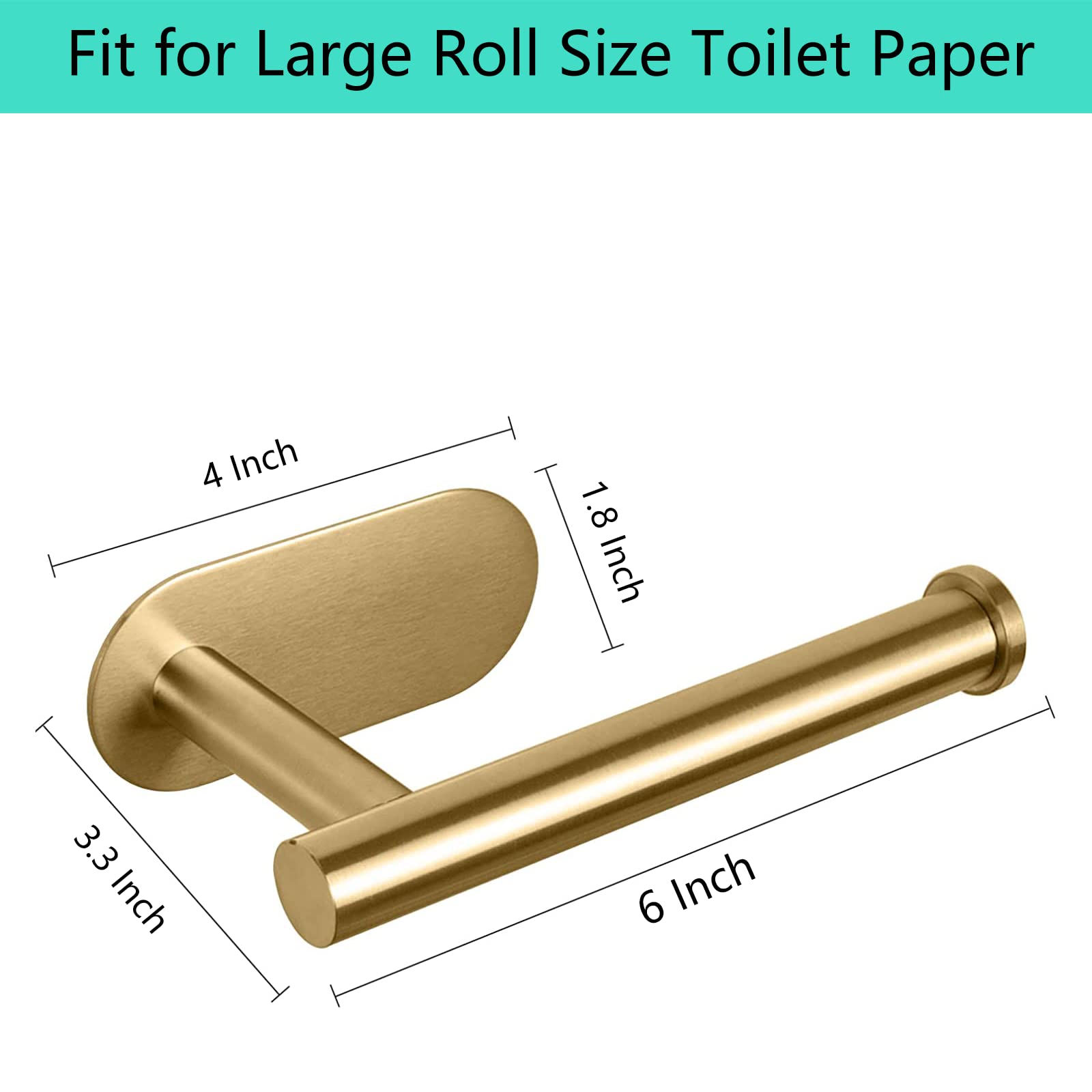 Self Adhesive Toilet Paper Holder, 304 Stainless Steel Wall Mounted Toilet Paper Holder, Adhesive Mounting, No Drilling Toilet Paper Holder Suitable for Bathroom, Kitchen, Toilet, RV(Brushed Gold)