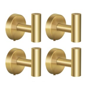 augegel towel hooks bathroom coat hook robe hook stainless steel heavy duty door hanger towel robe clothes cabinet closet sponges wall hook for bathroom bedroom kitchen hotel pool 4 packs (gold)