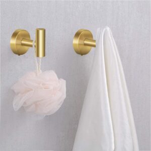 Augegel Towel Hooks Bathroom Coat Hook Robe Hook Stainless Steel Heavy Duty Door Hanger Towel Robe Clothes Cabinet Closet Sponges Wall Hook for Bathroom Bedroom Kitchen Hotel Pool 4 Packs (Gold)