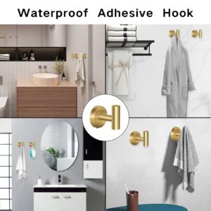 Augegel Towel Hooks Bathroom Coat Hook Robe Hook Stainless Steel Heavy Duty Door Hanger Towel Robe Clothes Cabinet Closet Sponges Wall Hook for Bathroom Bedroom Kitchen Hotel Pool 4 Packs (Gold)