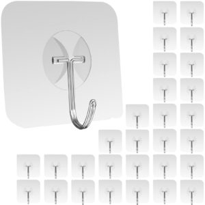 latoxcaa heavy duty adhesive wall hooks - strong & transparent, hold up to 22lb, waterproof & reusable, ideal for kitchen, bathroom, and office (30 pack)