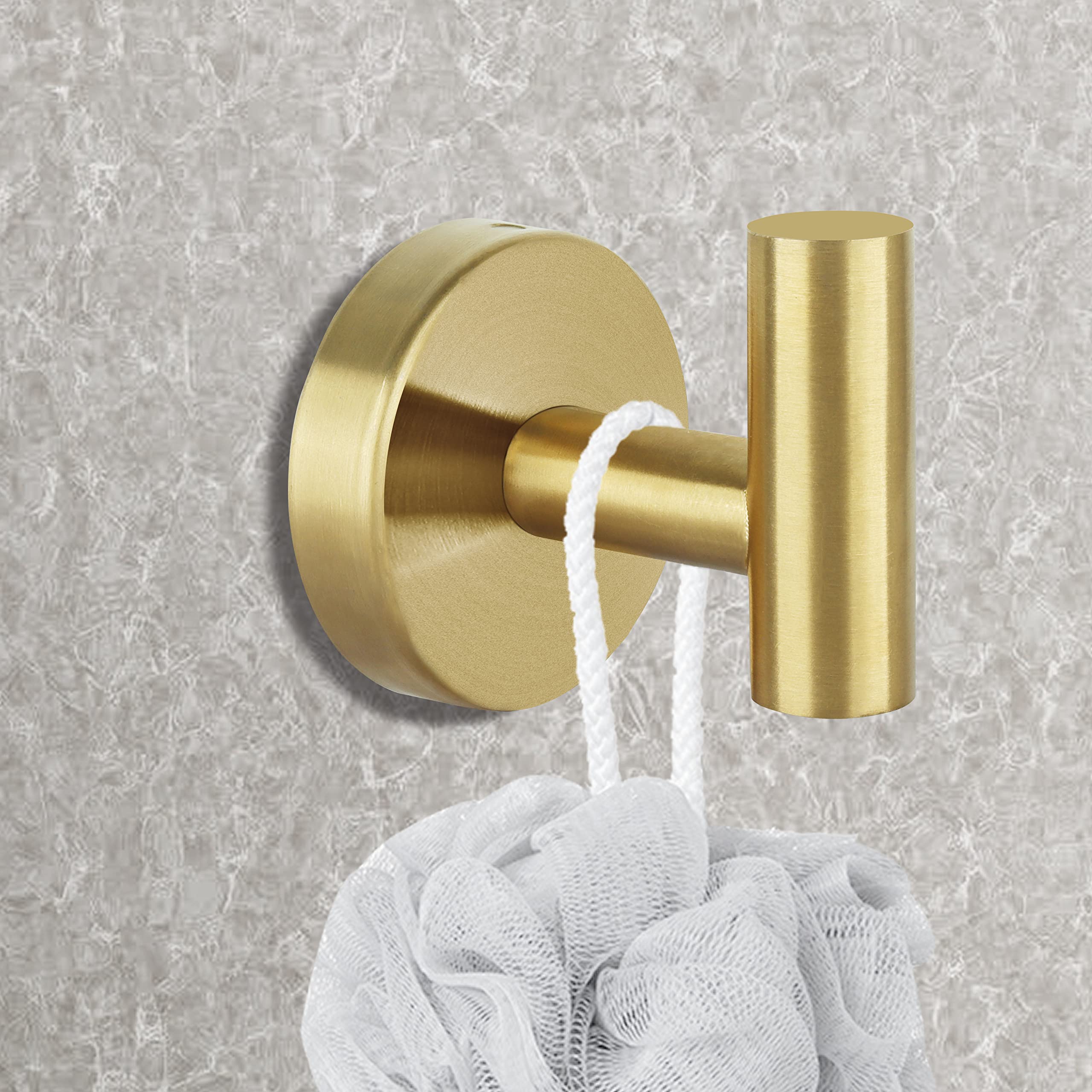 Towel Hooks Bathroom Coat Hook Robe Hook Stainless Steel Heavy Duty Door Hanger Towel Robe Clothes Cabinet Closet Sponges Wall Hook for Bathroom Bedroom Kitchen Hotel Pool 4 Packs (Gold)