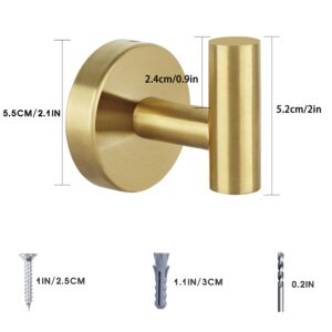 Towel Hooks Bathroom Coat Hook Robe Hook Stainless Steel Heavy Duty Door Hanger Towel Robe Clothes Cabinet Closet Sponges Wall Hook for Bathroom Bedroom Kitchen Hotel Pool 4 Packs (Gold)