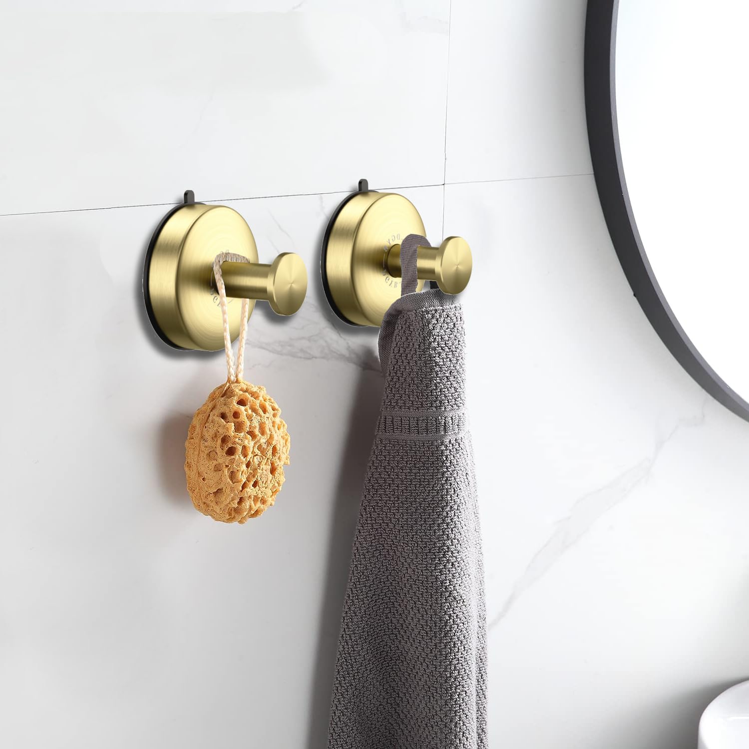 DGYB Suction Cup Hooks for Shower Set of 4 Gold Towel Hooks for Bathrooms Waterproof Stainless Shower Hooks for Inside Shower 15 Lb Bathroom Hooks for Towels