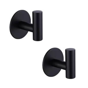 zuvky self adhesive hooks 304 stainless steel heavy duty hangers without nails for bathrooms kitchen livingroom garage hotel waterproof towel hook-2 pack (black)