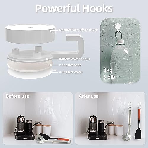 MeesMeek Adhesive Hooks - No Tools, Easy to Use Utility Hooks, Small Sticky Hooks for Hanging Oven Mitts, Kitchenware, Clothes, Towels, Hats, Keys (8 Pack)