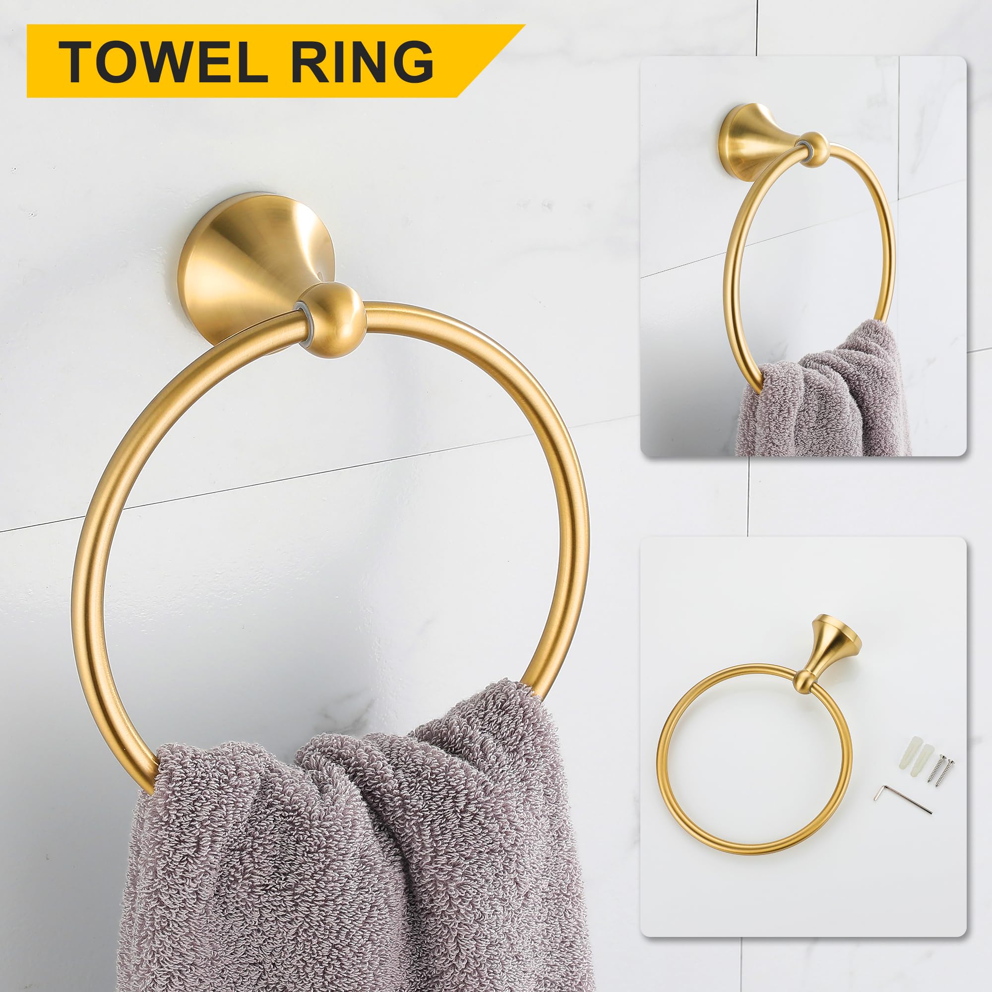 FROPO 4 Pcs Gold Bathroom Hardware Set - Brushed Brass Gold Bathroom Accessories Kit, Stainless Steel Wall Mounted 23.6 Inch Towel Bar | Towel Hook | Toilet Paper Holder | Hand Towel Holder