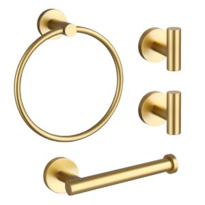 lairuier bathroom hardware set, 4-piece towel bar set include toilet paper holder,towel ring and 2 towel hooks stainless steel wall mounted bathroom hardware accessories set (brushed gold)