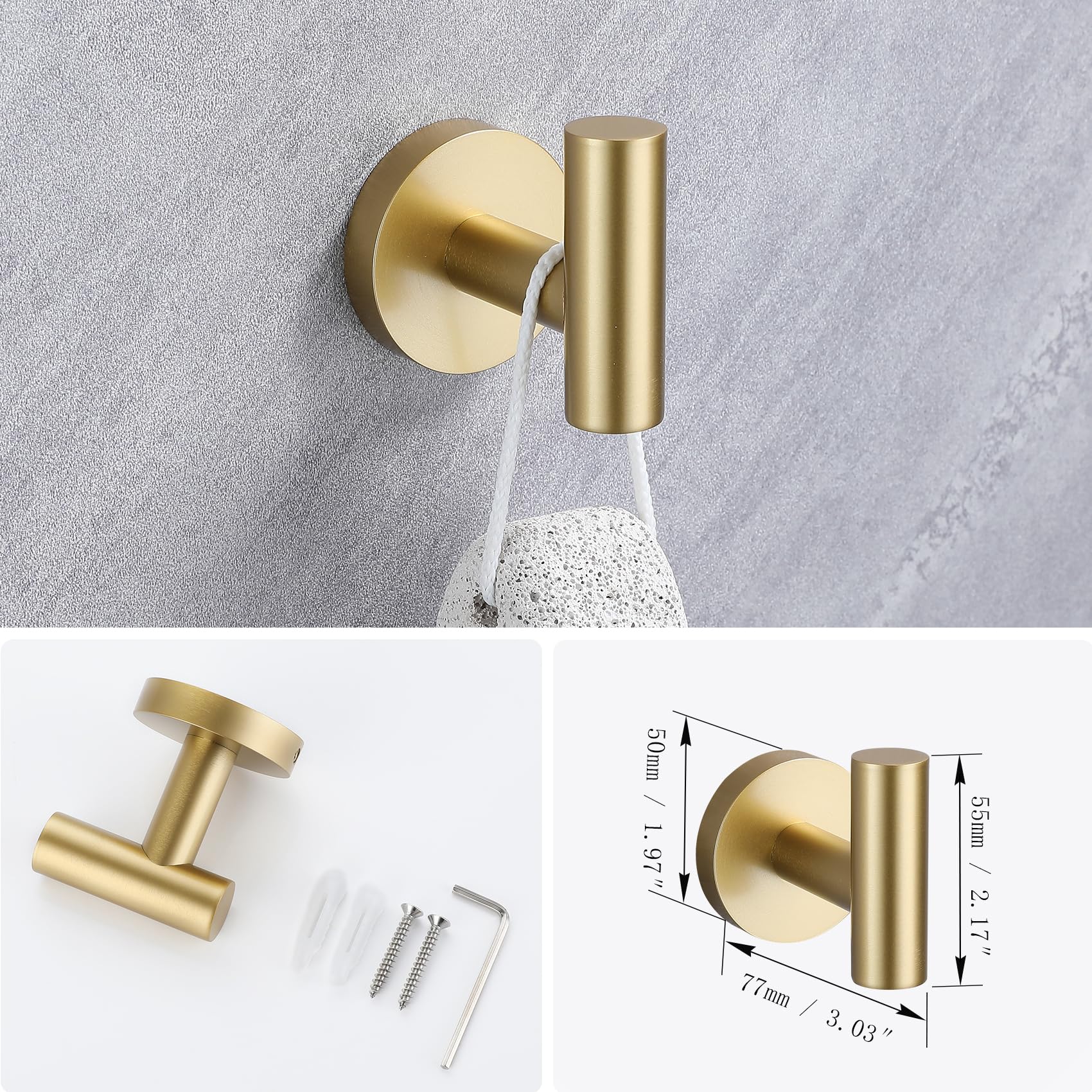 Lairuier Bathroom Hardware Set, 4-piece Towel Bar Set Include Toilet Paper Holder,Towel Ring and 2 towel hooks Stainless Steel Wall Mounted Bathroom Hardware Accessories Set (Brushed Gold)