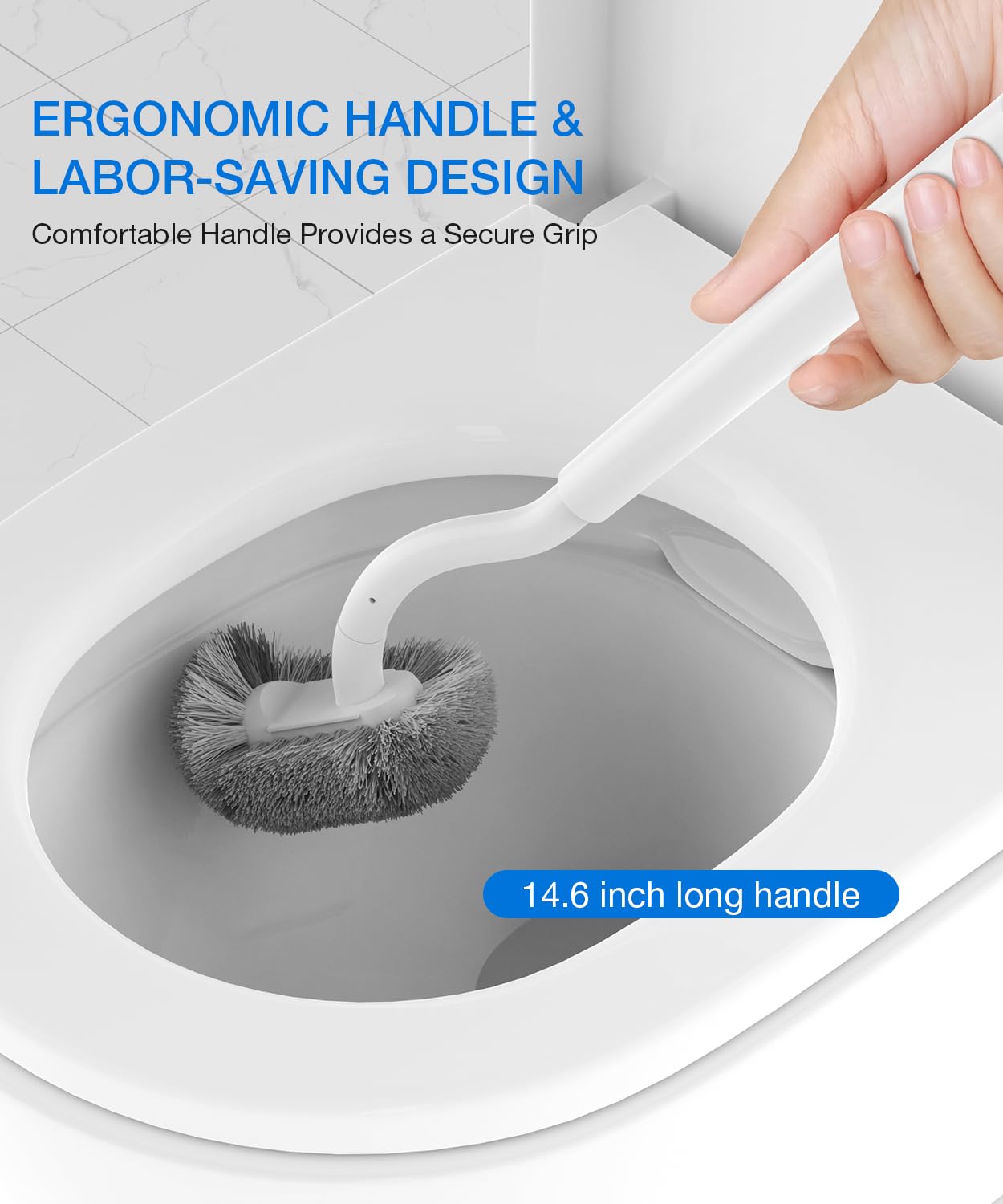 Toilet Bowl Brush and Holder, OSCIOSS Toilet Brush Set with Ergonomic Design, Compact Size, Durable Bristles, toilet brushes & holders for Dead Corner Clean, White