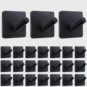 xdgeload heavy duty adhesive hooks, bath towel hooks 24 pack, adhesive wall hooks for bathrooms/coat/robe/kitchen, non-punching self-adhesive hooks, matte stainless steel black