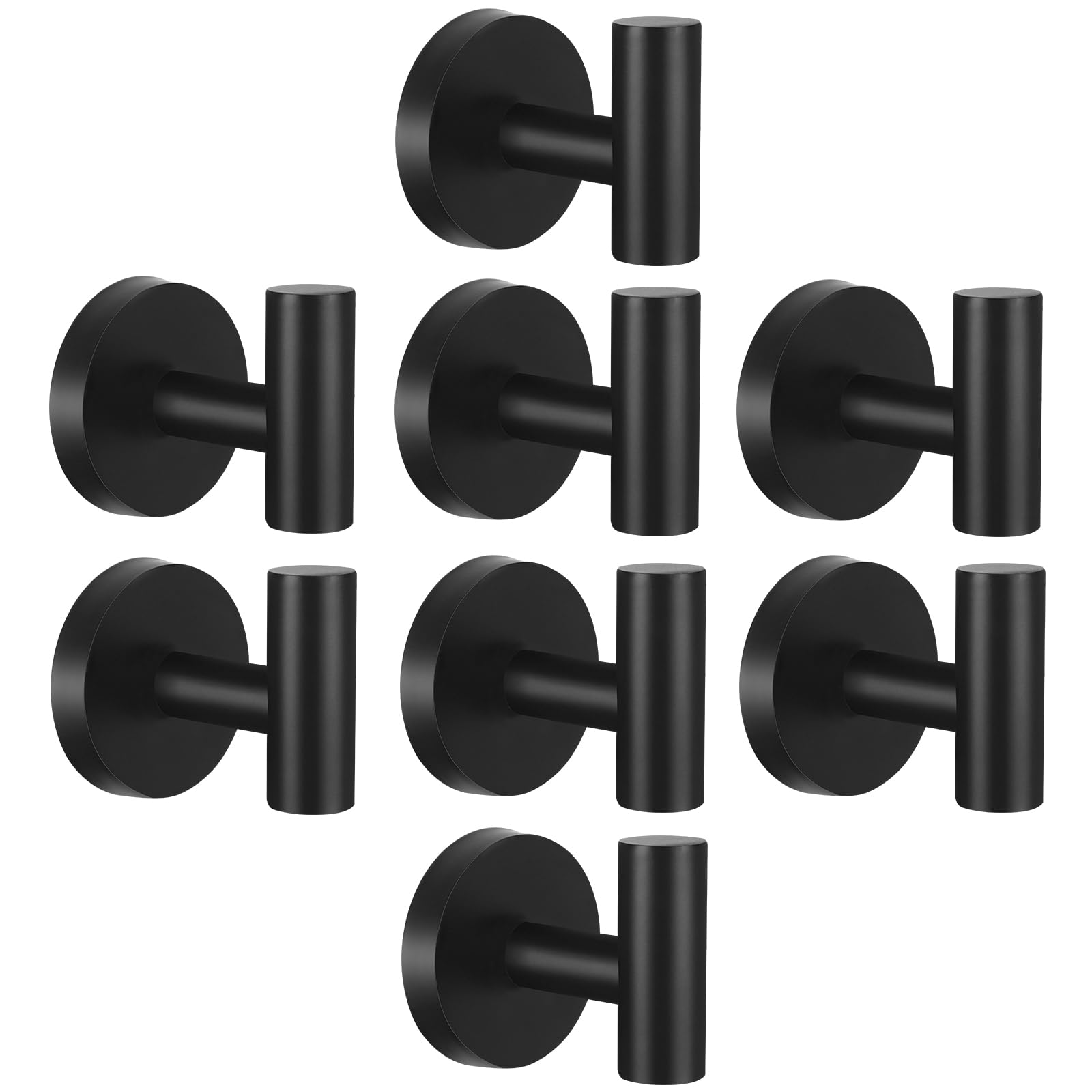 IBosins 8 Pack Towel Hooks Hand Towel Holder for Bathroom Wall Livingroom Bedroom Kitchen Closet Heavy Duty Stainless Steel Hook Hanger for Robe, Bath Towel, Coat (Round Matte Black)