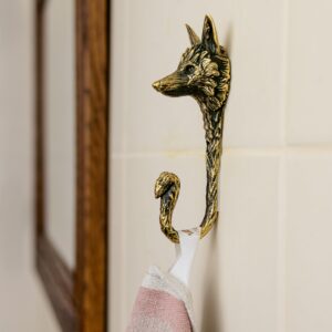 solid brass fox hook – large size, handcrafted with exquisite fox head shape and functional tail.