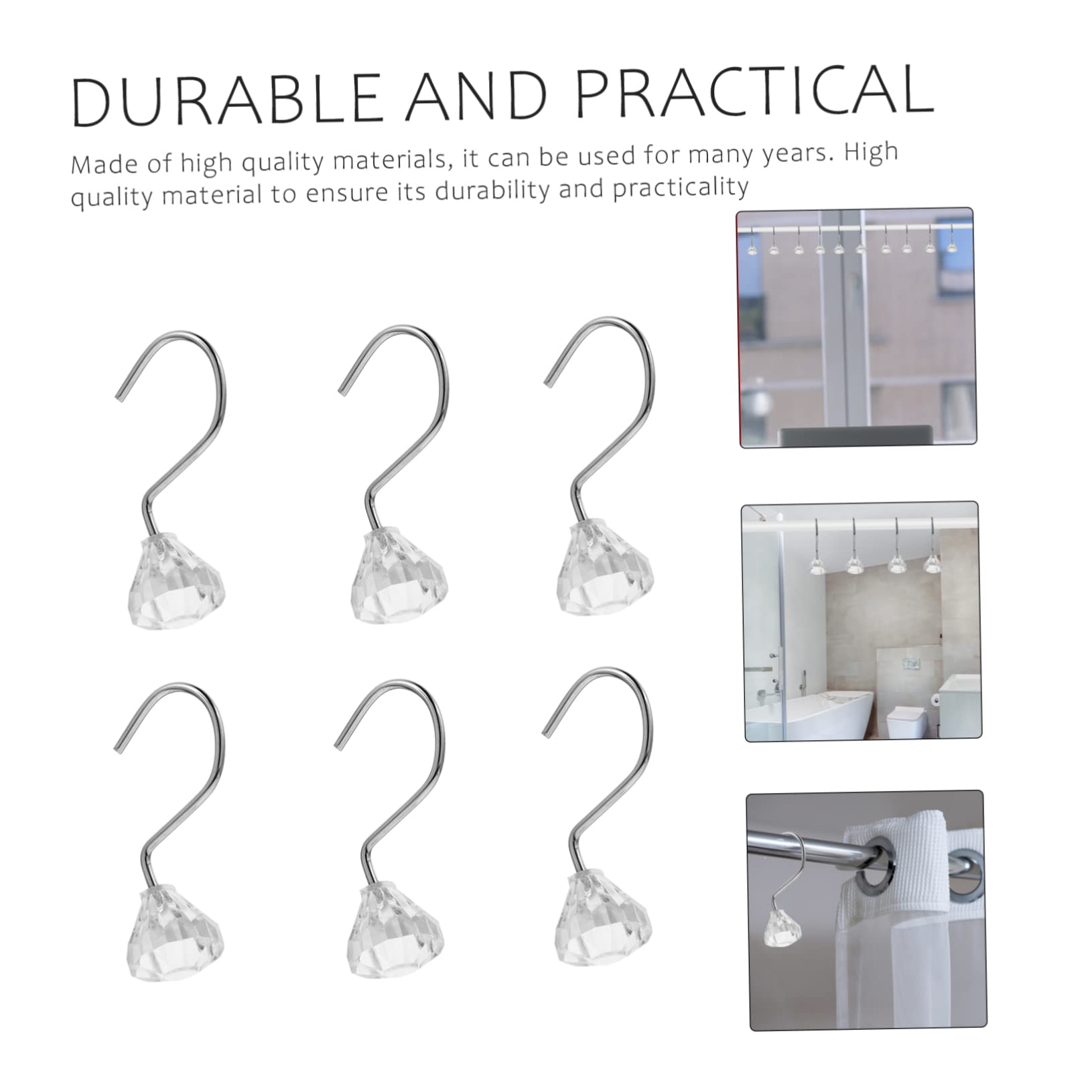 Alipis 12 Pcs Crystal Shower Curtain Hook Clear Hooks Shower Curtains Hooks Metal Shower Curtain Hooks Curtain Tieback Hooks Crystal Rods Curtains Hooks Bathroom Curtain Door Curtain Hook