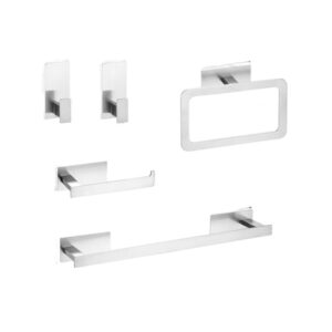 Bathroom Accessories Set Matte Black Wall Shelf Toilet Roll Paper Holder Robe Hook Hanger Towel Rail Bar Rack Ring Bath Hardware,Silver 5pcs Set