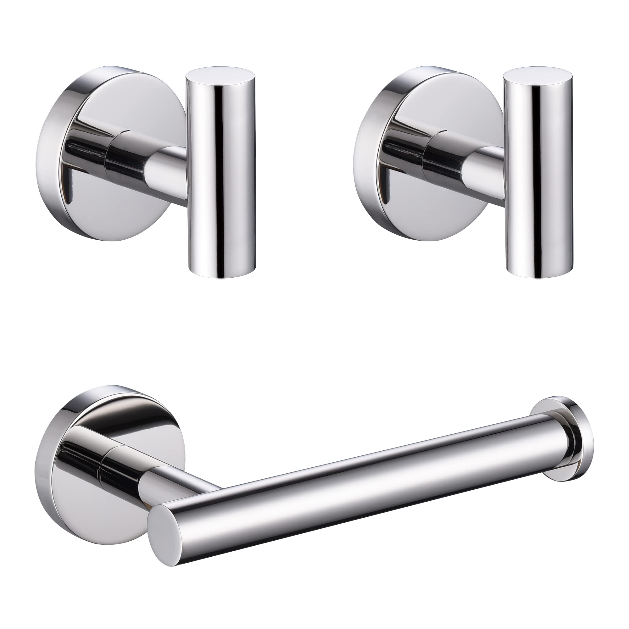 LCEZAN Bathroom Hardware Set, Premium Stainless Steel 3-Piece Include 5 Inch Toilet Paper Holders and 2 Towel Robe Holder Hook for Bathroom, Kitchen, Washroom Wall Mount Polished Chrome