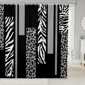 leopard print shower curtains,cheetah zebra skin geometric patchwork bathroom curtains,girls women room decor,rustic farmhouse black white grey fashion waterproof curtains,12 hooks suits,72"w x 72"l