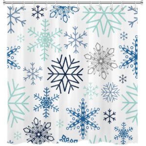 LB Blue Green Snowflake Shower Curtain for Bathroom, Farmhouse Christmas Holiday Winter Fabric Shower Curtain with Hooks, New Year Modern Abstract Bathroom Curtain Shower Set, 72" W x 72" L