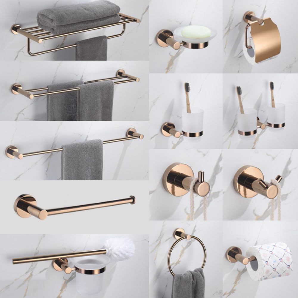 Rose Gold Bathroom Accessories 304 Stainless Steel Towel Rack Toilet Roll Paper Tissue Holder Double Cup Towel Bar Hooks,Towel Rack