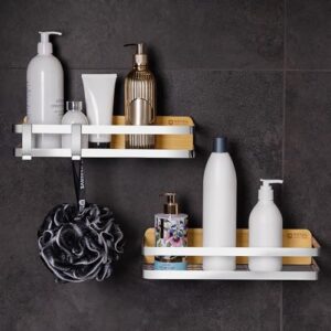 royal craft wood bathroom shower caddy organizer & bath product holder for wall - self adhesive over the toilet storage shower shelves for inside shower - shower storage suction rack (2-pack)