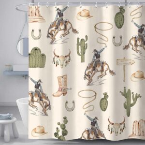 torich western cowboy shower curtain for bathroom, vintage riding horse cactus desert country decor bath curtains, fabric farmhouse waterproof accessories set curtains with hooks, 69x72in