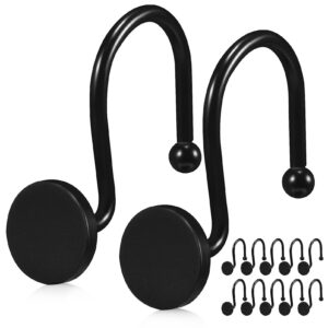 KALLORY 12pcs Shower Curtain Hooks, Metal Shower Hooks Black Hanging Hooks Glide Shower Hooks Ring for Bathroom