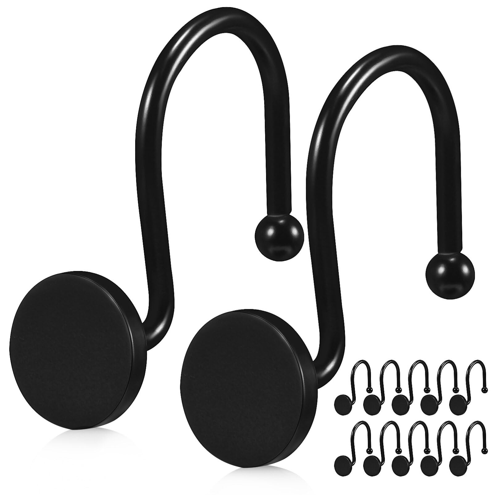 KALLORY 12pcs Shower Curtain Hooks, Metal Shower Hooks Black Hanging Hooks Glide Shower Hooks Ring for Bathroom