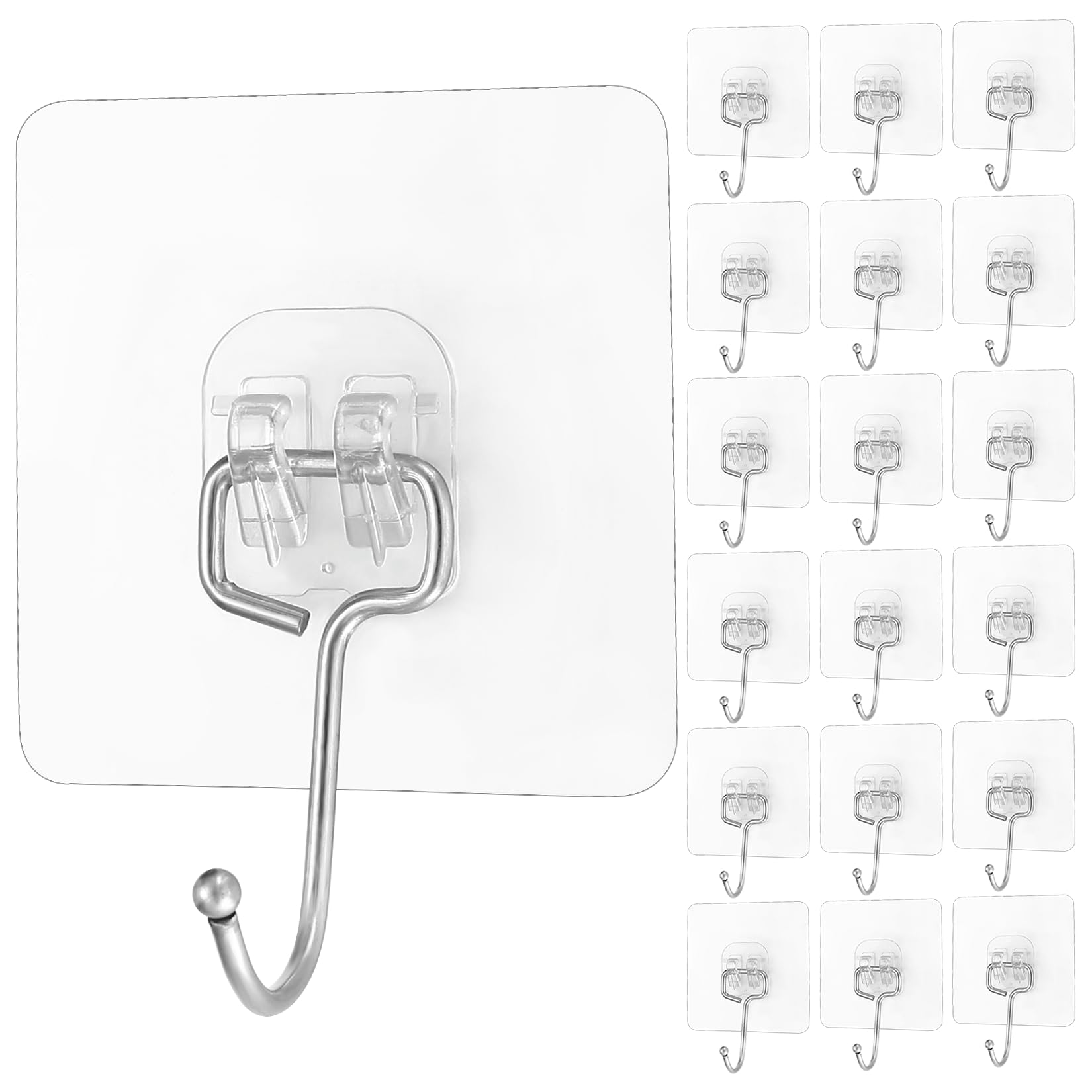 Zxglxinyao 30pcs Adhesive Wall Hooks for Hanging Heavy Duty Self Adhesive Hooks, Clear Sticky Wall Hangers Waterproof Transparent for Door Shower Key Towel Coat Holder Hanger Hooks