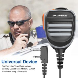 BAOFENG Walkie Talkie Speaker Mic Microphone, Remote Shoulder Police Mic UV-5R BF-F8HP 5RM UV-21R K5PLUS GM-15 Pro UV-5G Plus GM-5RH UV-17R TIDRADIO TD-H3 TD-H8 Quansheng UV-K5