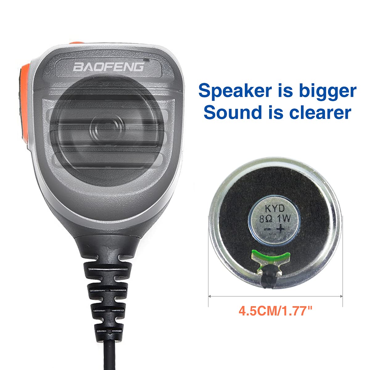 BAOFENG Walkie Talkie Speaker Mic Microphone, Remote Shoulder Police Mic UV-5R BF-F8HP 5RM UV-21R K5PLUS GM-15 Pro UV-5G Plus GM-5RH UV-17R TIDRADIO TD-H3 TD-H8 Quansheng UV-K5